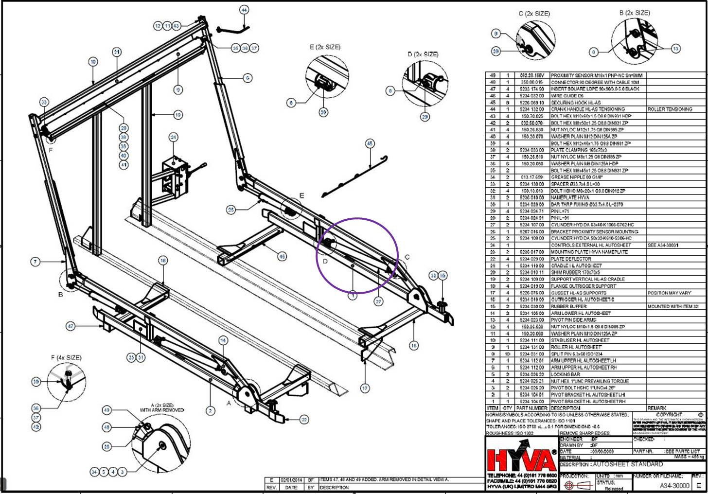 Hyva Std Autosheet System Main Operating Ram - Thompsons E Parts