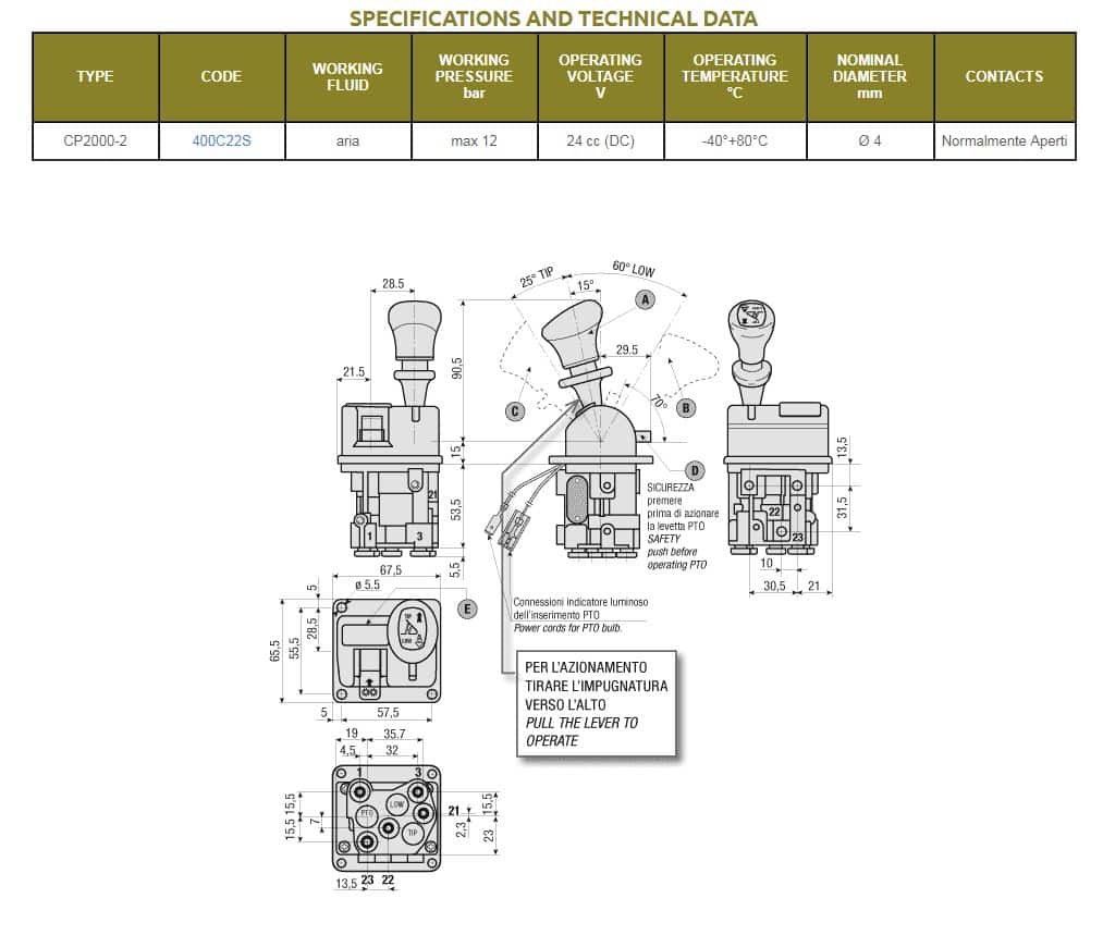 Single Acting Tipper Cab Control Up/Down - Thompsons E Parts
