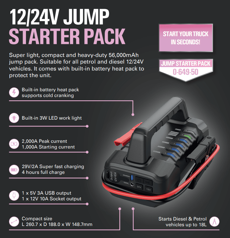 HEAVY DUTY LI-POLYMER JUMP STARTER PACK - 12/24V, 56,000MAH - Thompsons ...